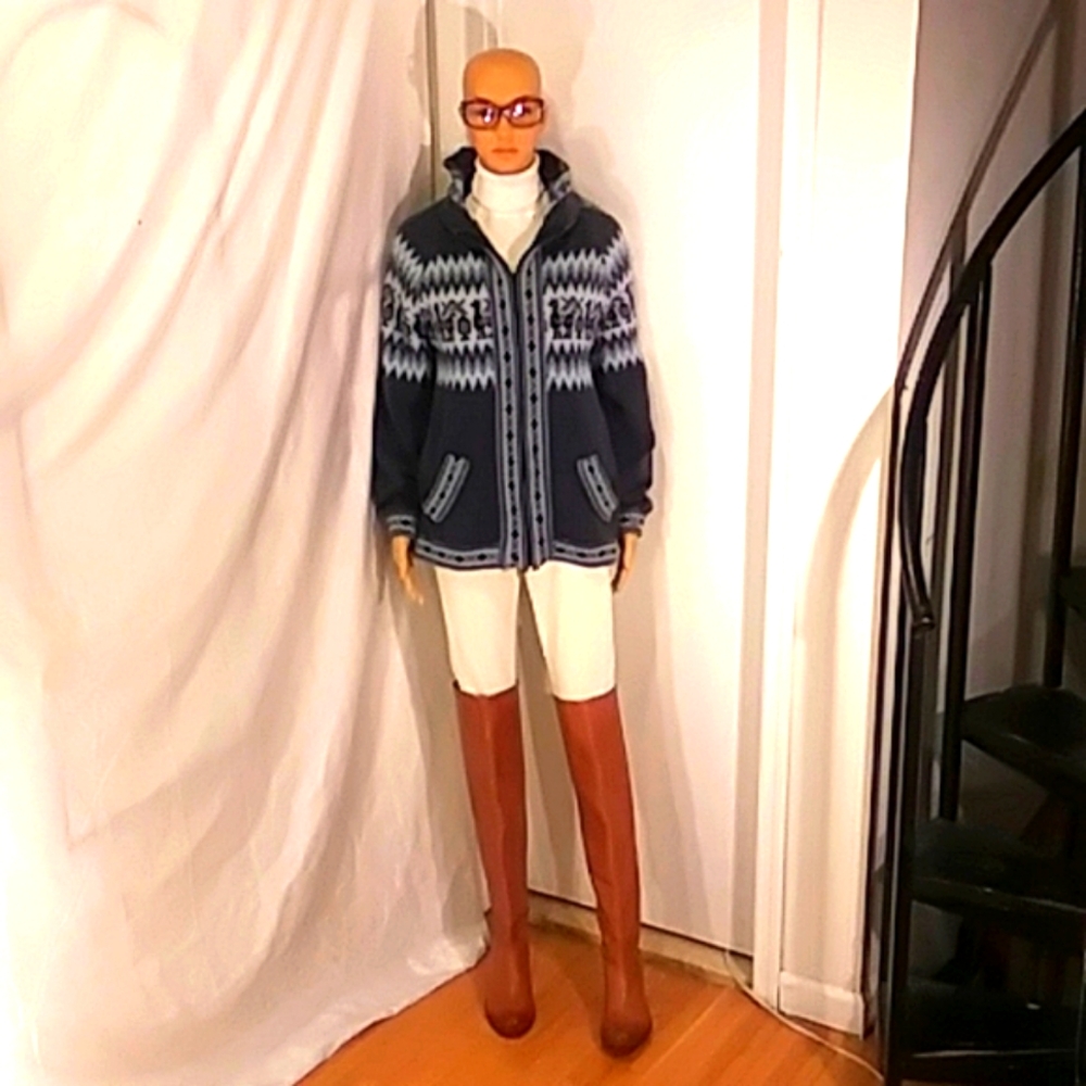 Bloomingdales Blue Pattern Design Cashmere Blend Swea… - Gem